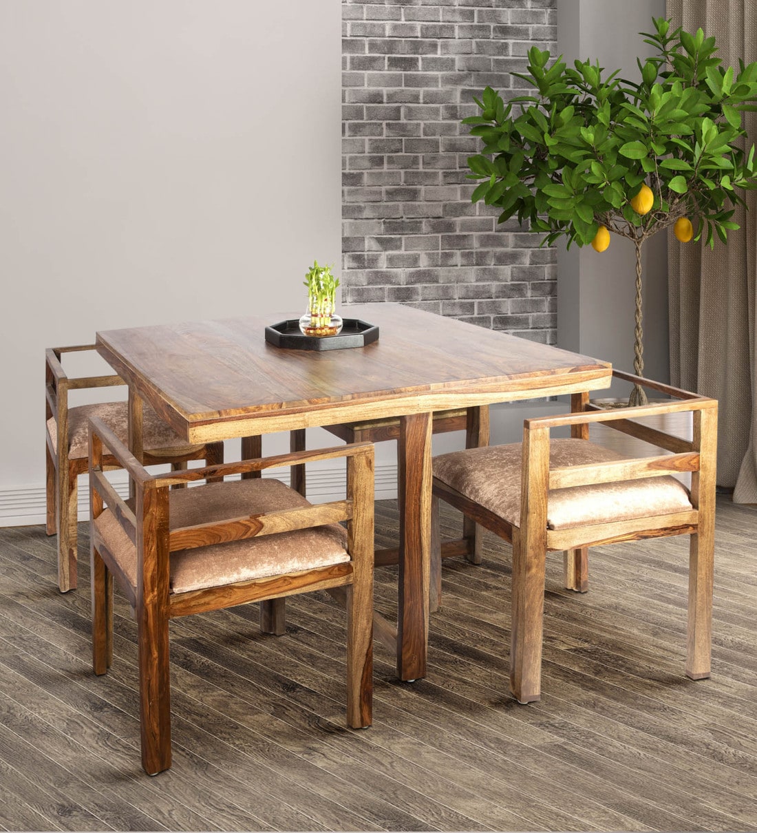 Buy Capucine Sheesham Wood 4 Seater Dining Set in Teak Finish Online ...