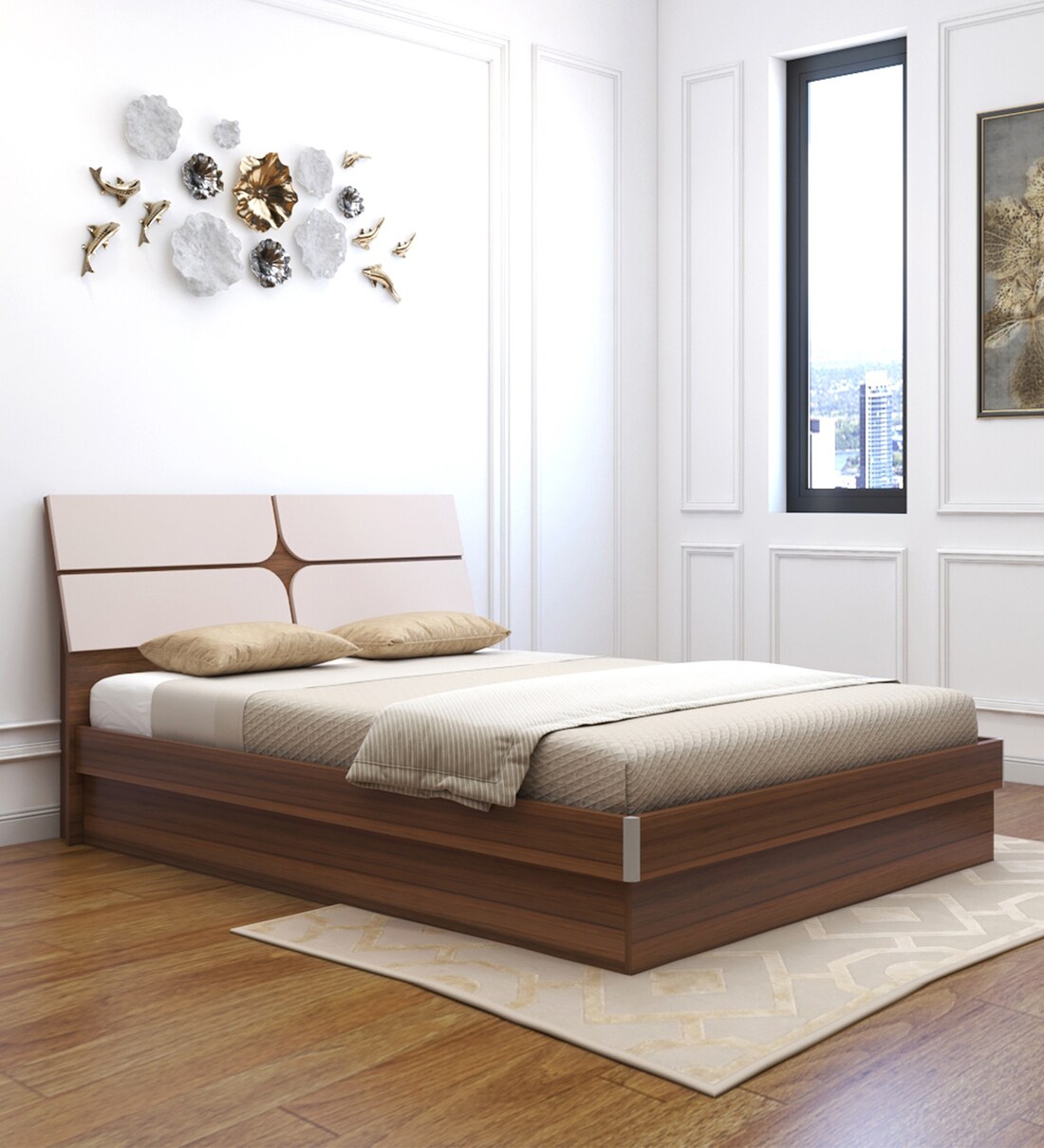 Buy Kruger Queen Size Bed in Teak Finish with Hydraulic Storage at 11% ...