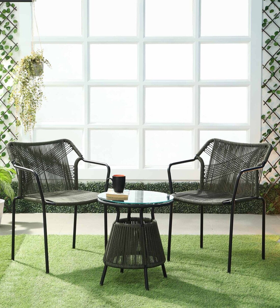 Buy Lanai Metal Table and Chair Set in Green & Black Colour with 2 Chairs at 35% OFF by Advent ...