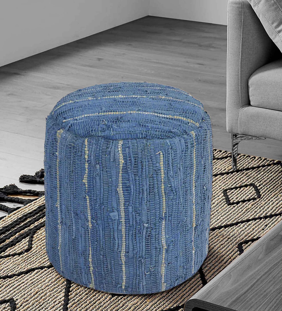 Buy Leather Pouffe In Blue Colour Online - Pouffes - Pouffes ...