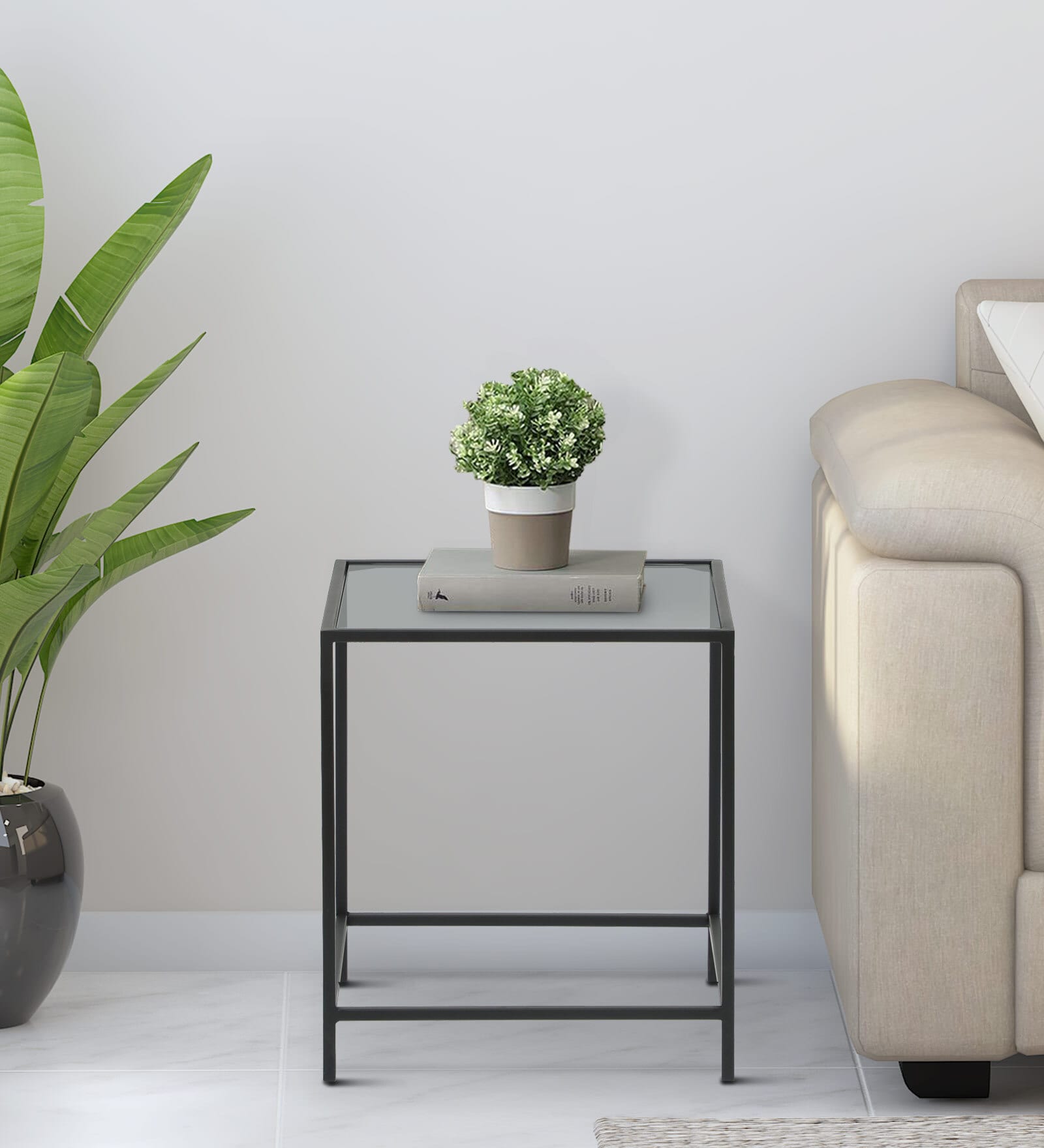 Buy Cortez Metal End Table In Black Colour With Glass Top Online ...