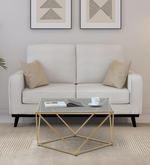 Buy Cortez Metal Coffee Table In Gold Colour With Glass Top Online ...