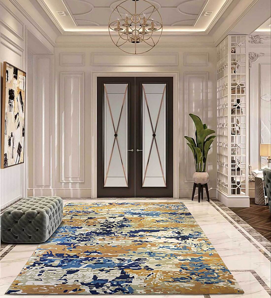 Buy Light Blue Abstract Wool 9 ft x 12 ft Hand Tufted Carpet by QAALEEN ...