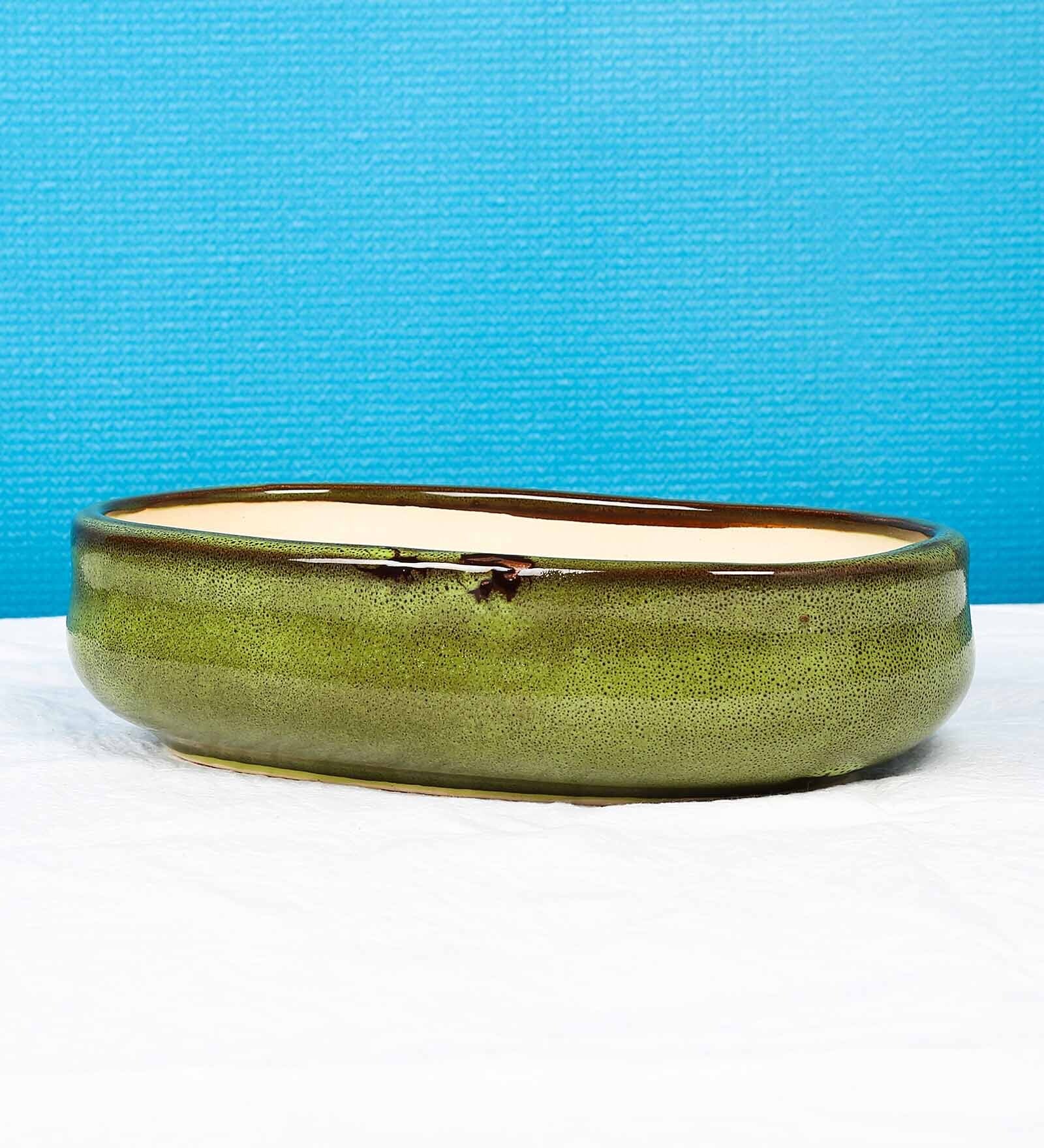 Buy Light Green Ceramic Bigoval Shape Floor Planter by Justoriginals at ...