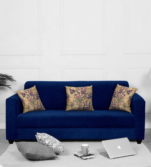 Buy Lipu Fabric 3 Seater Sofa in Royal Blue Colour Online - Modern Sofa ...