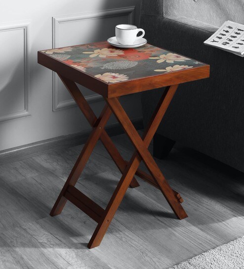 Buy Pink Flower End Table in Brown Colour Online - Eclectic End Tables ...