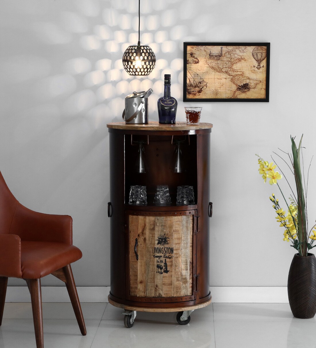 Buy Luca Metal Bar Cabinet In Brown Finish Online - Bar Cabinets - Bar ...