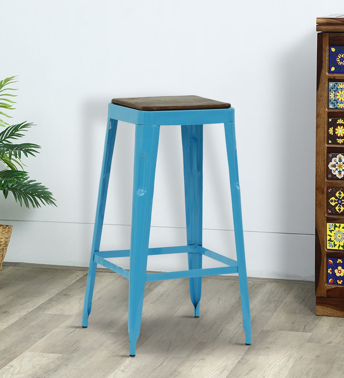 Buy Lucy Metal Bar Stool In Blue Colour at 26% OFF by Bohemiana from ...