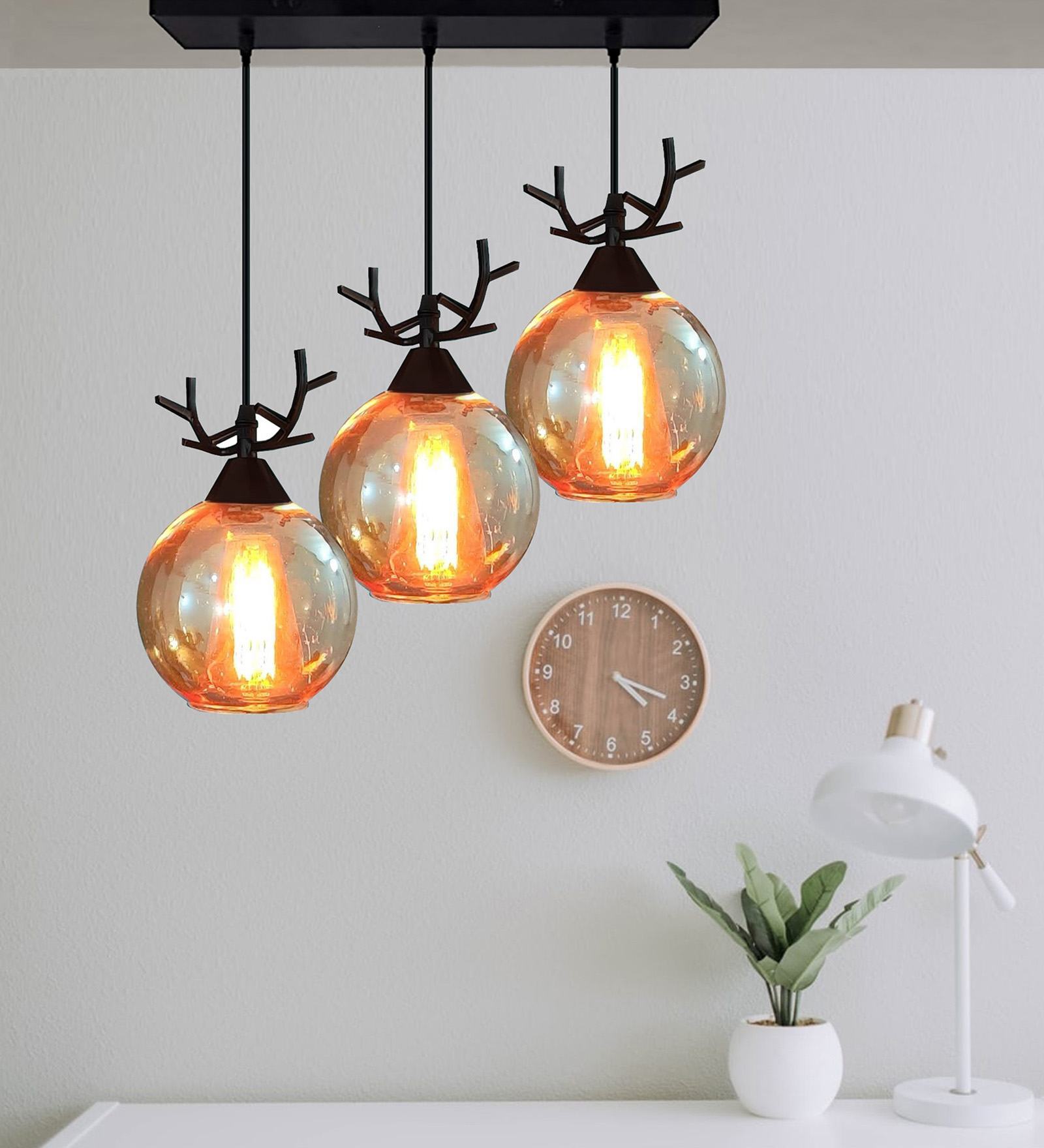Buy Luster Black & Gold (E- 27/ 12 Watt) Glass & Metal Cluster Hanging ...