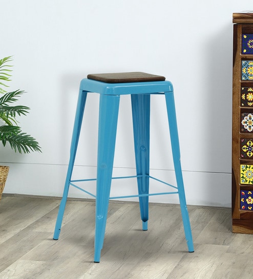 Buy Lucy Metal Bar Stool In Blue Colour Online - Eclectic Bar Stools ...