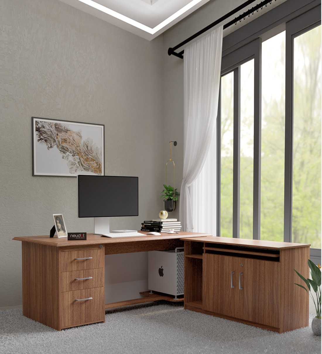 Buy Madison Executive Desk In Leon Teak Finish With File Cabinate And ...