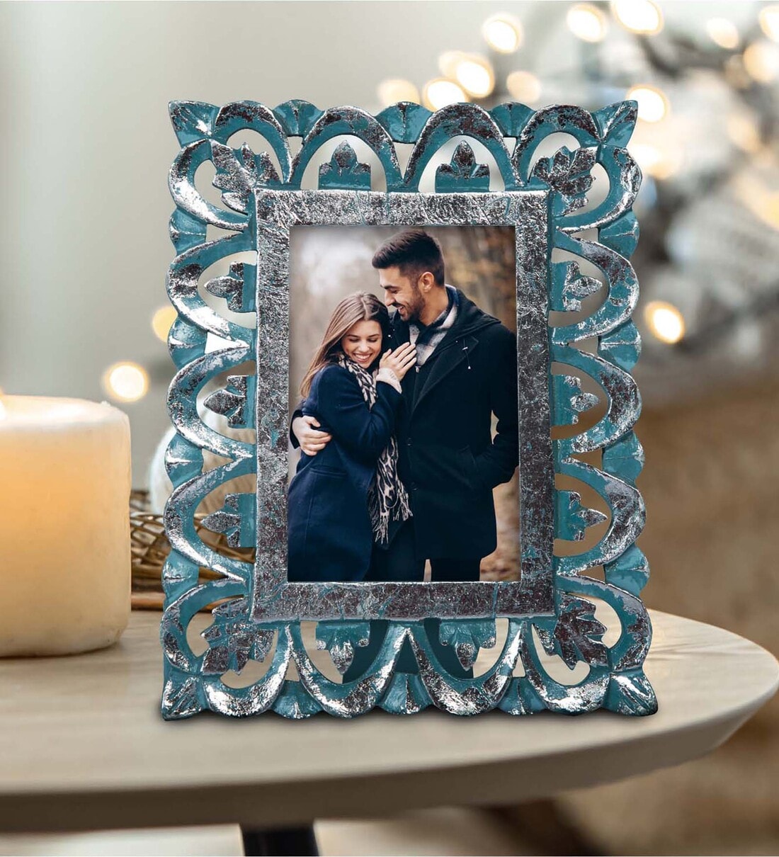 Buy Mango Wood In Blue Silver Foil Photo Frame Online - Table Photo ...