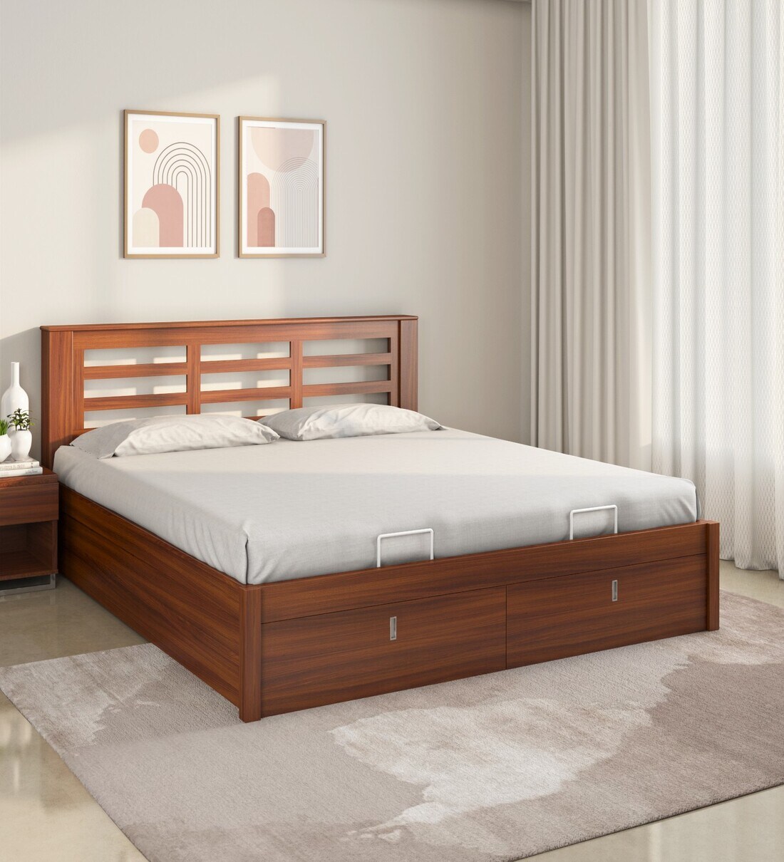 Buy Maple Premier Queen Size Bed in Walnut Finish with Hydraulic ...