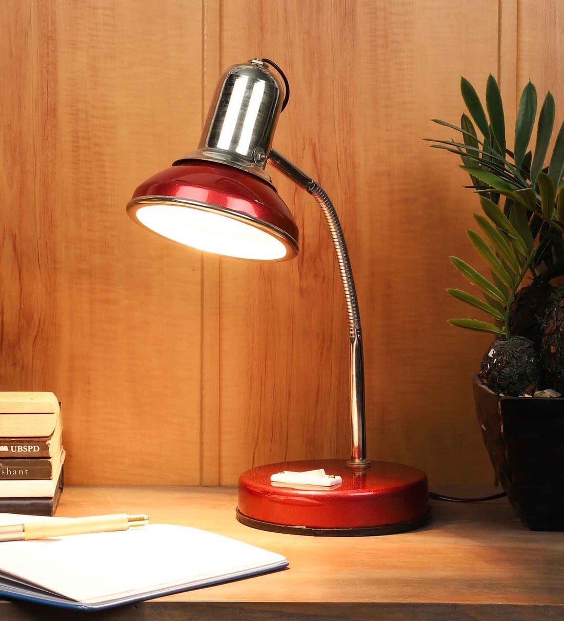 Buy Flap Maroon Study Lamp With Metal Base By BrightDaisy Online - Work ...