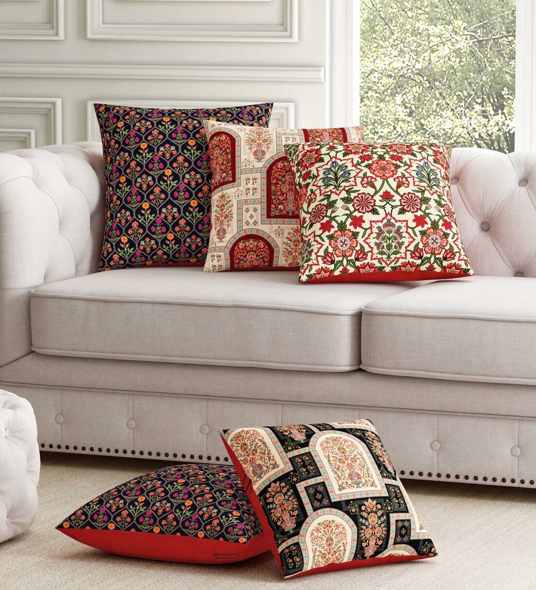 Buy Maroon Traditional Poly Cotton 12 x 12 Inches Cushion Covers (Set ...