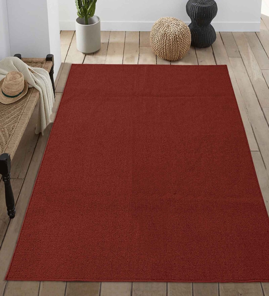 Buy Maroon Solid Polypropylene 4 ft x 6 ft Hand Woven Carpet by Saral ...