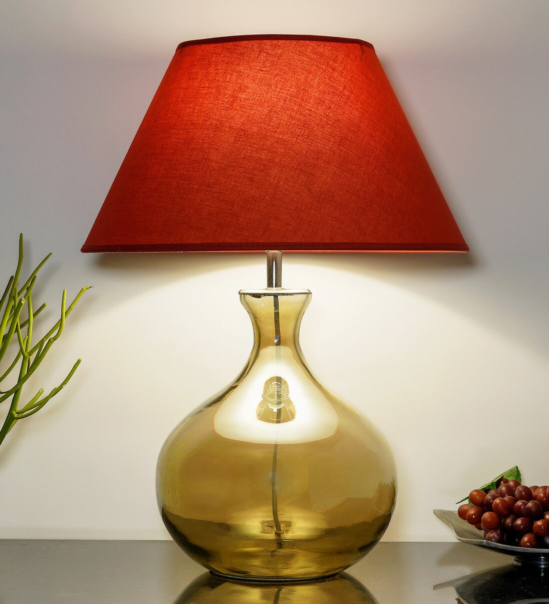 Buy Blender Maroon Cottan Fabric Shade Night Lamp With Glass Base By ...
