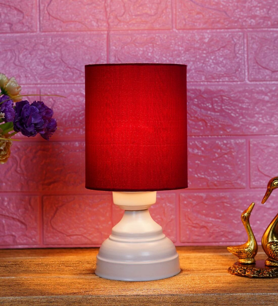 Buy Maroon Shade Table Lamp With Metal Base By Foziq Online - Metal ...
