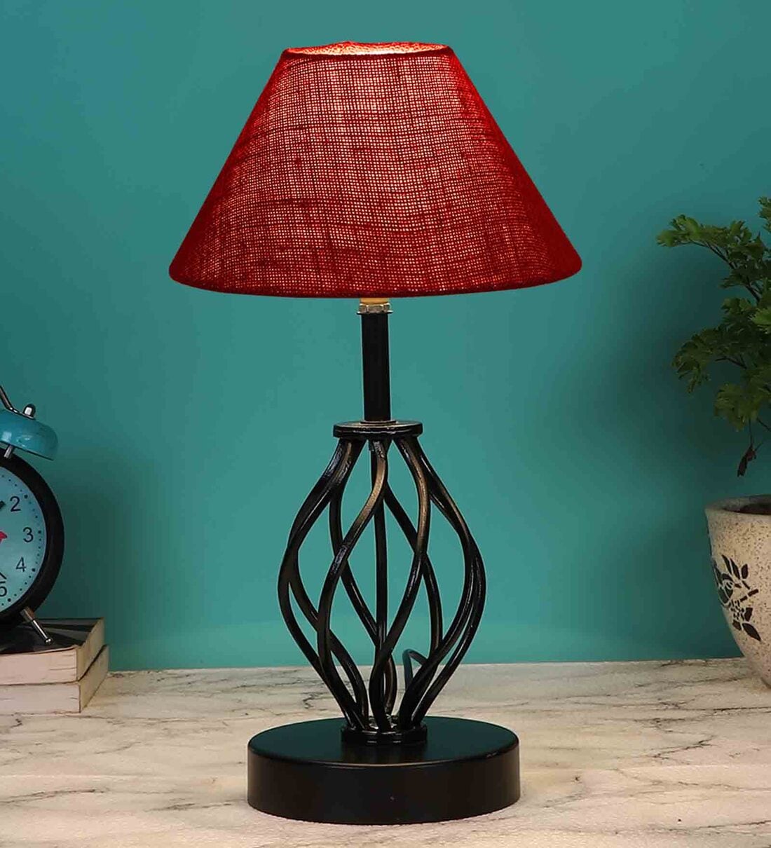 Buy Maroon Shade Table Lamp With Shade Table Lamp With Iron Base By New ...