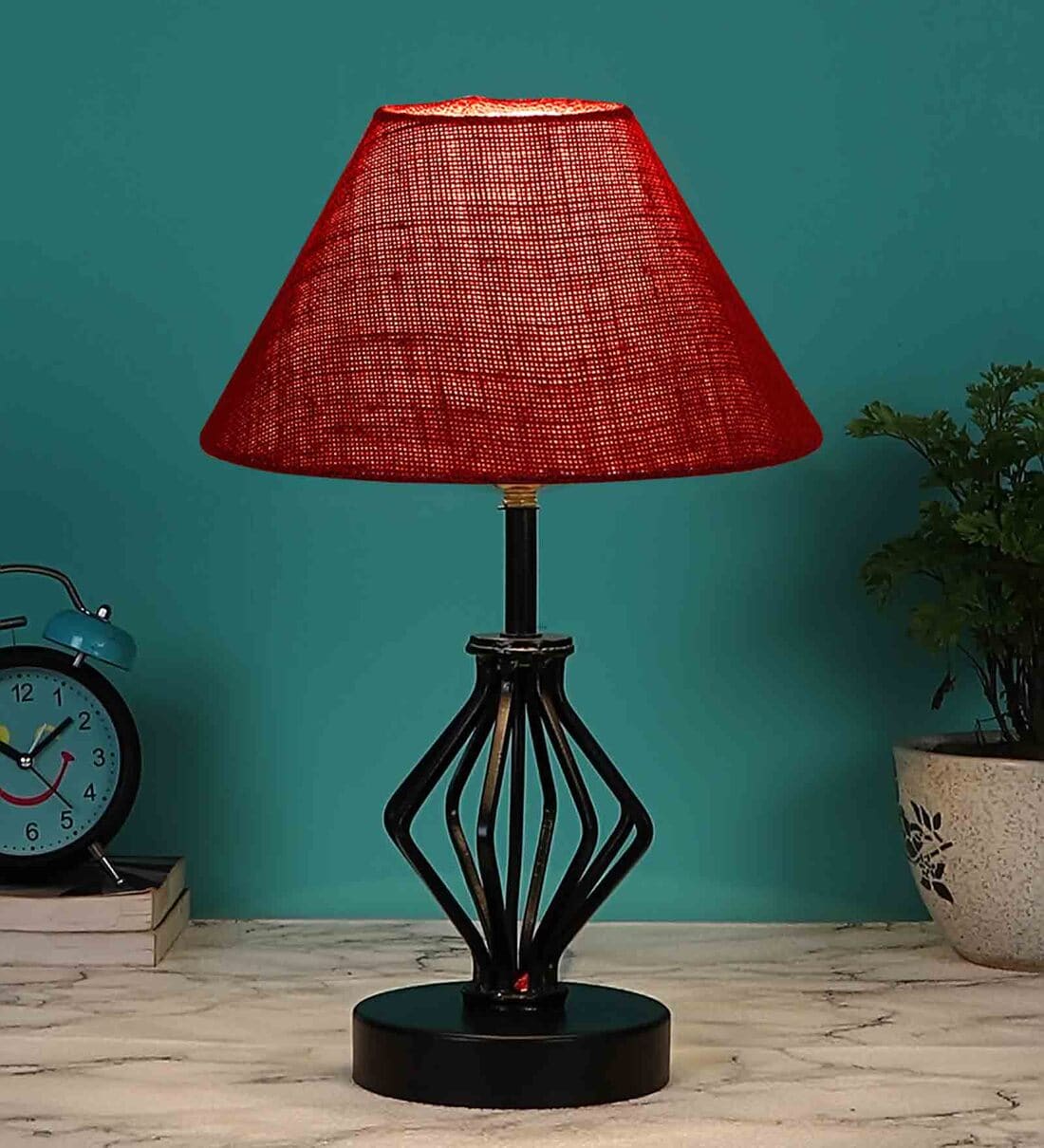 Buy Maroon Shade Table Lamp With Shade Table Lamp With Iron Base By New ...
