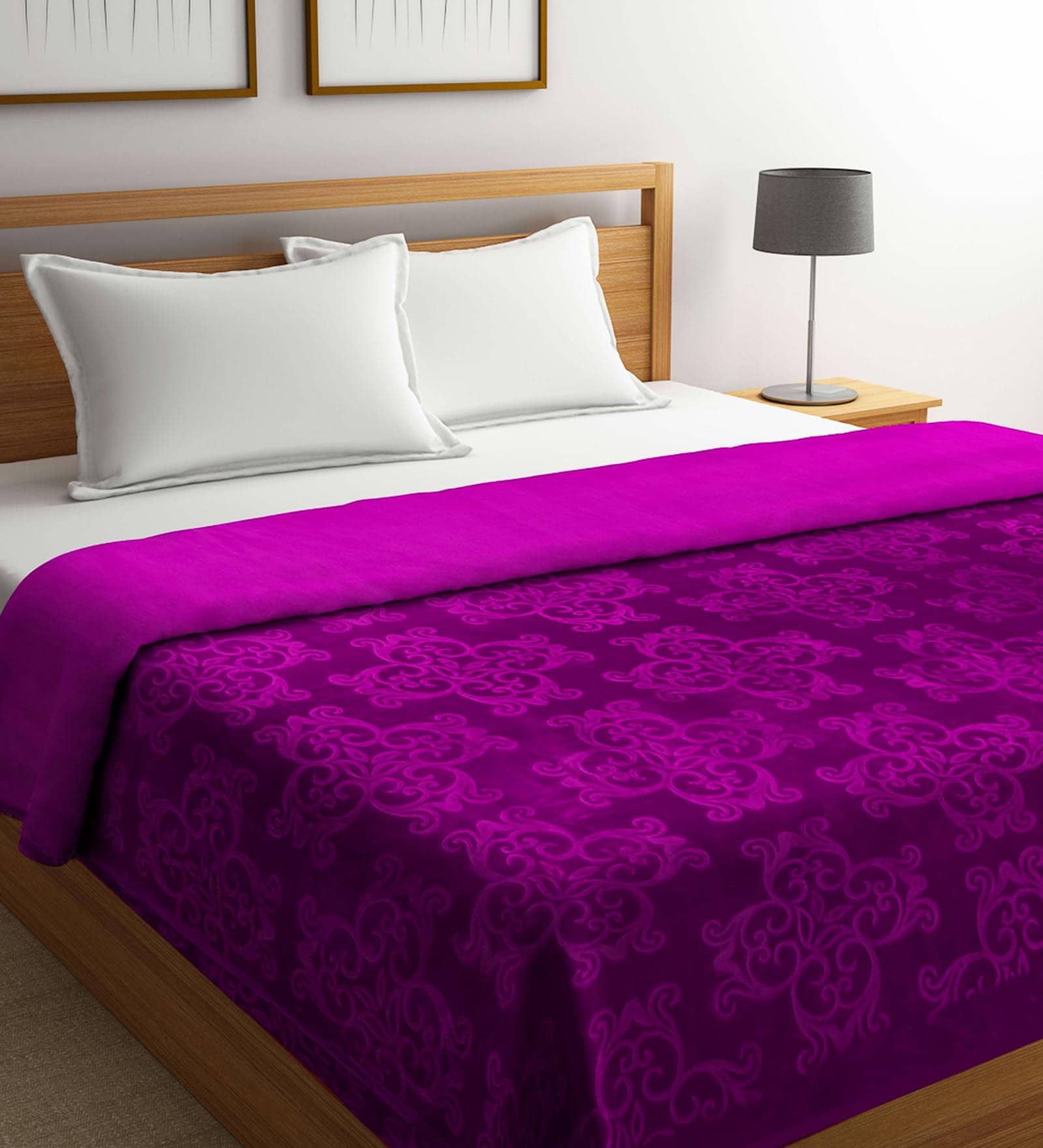 Buy Magenta Wool Traditional 550 GSM Double Bed AC Room Blanket by ...