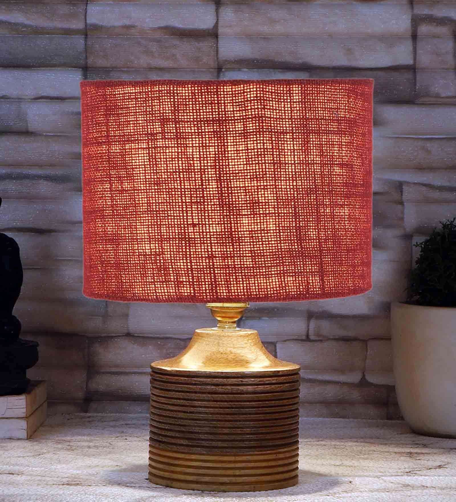 Buy Maroon Shade Table Lamp With Wood Base By New Era at 63% OFF by New ...