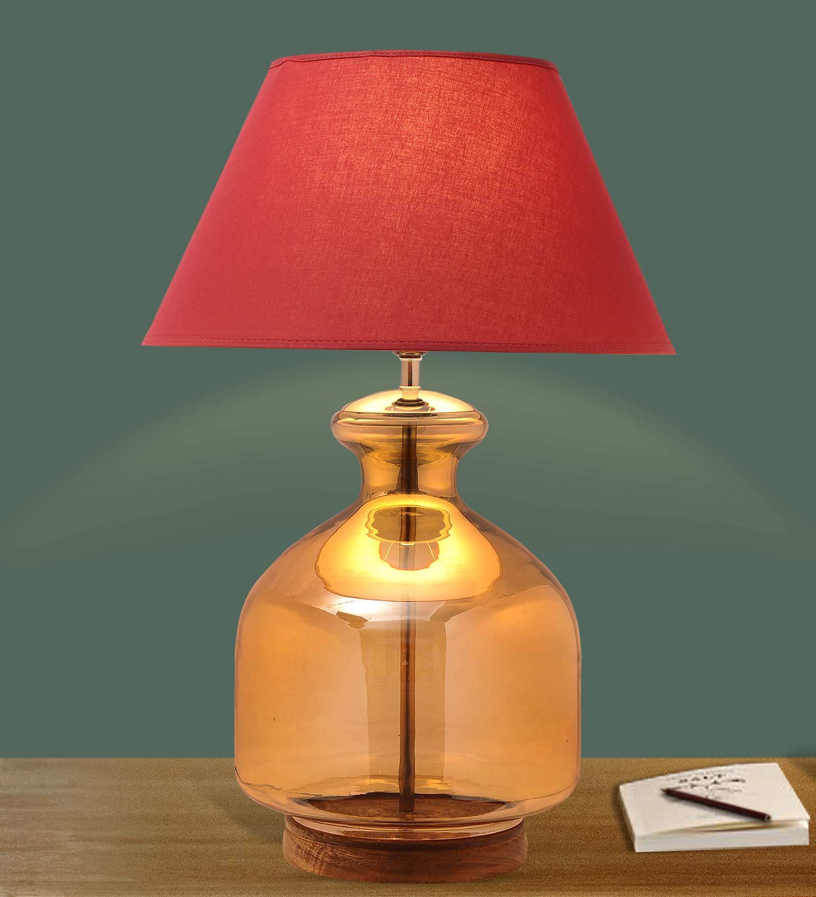 Buy Emilia Maroon Cotton Shade Night Lamp With Glass Base By Kapoor E ...