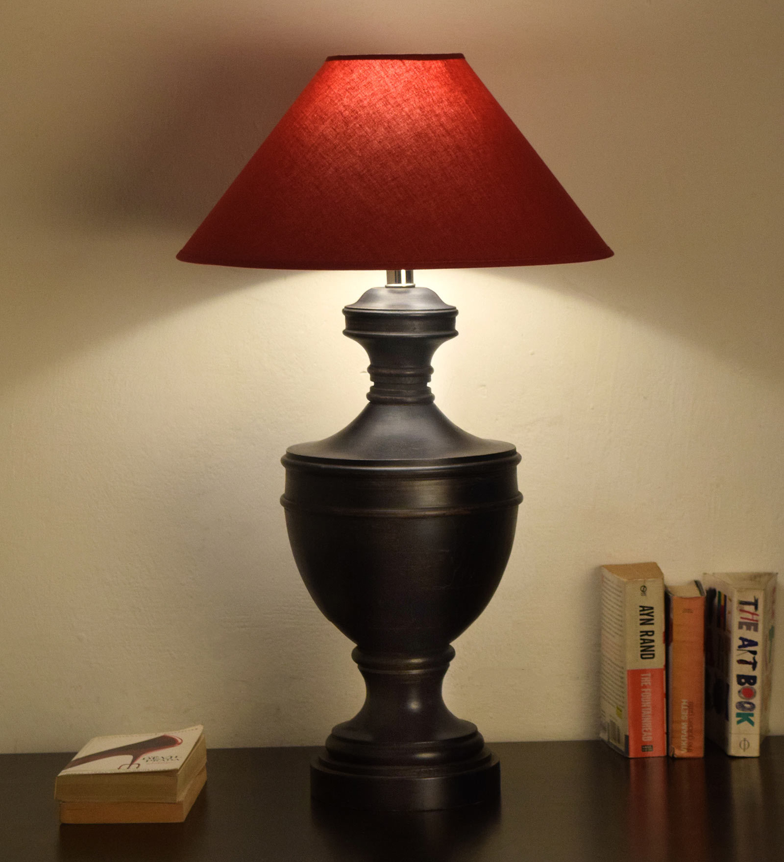Buy Maroon Cotton Shade Table Lamp with Black Base by Kapoor E ...