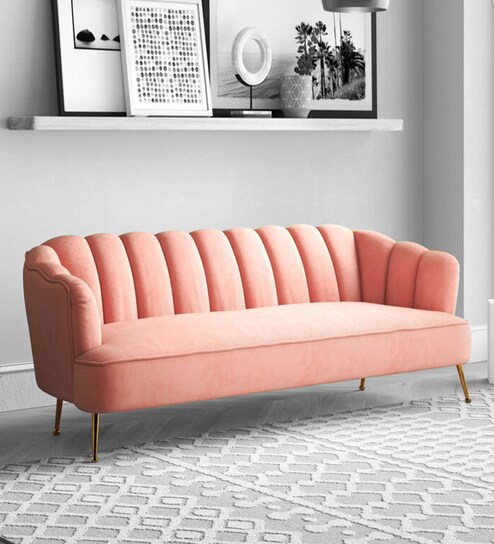 Buy Fabric 3 Seater Sofa in Pink Colour Online - Contemporary 3 Seater ...