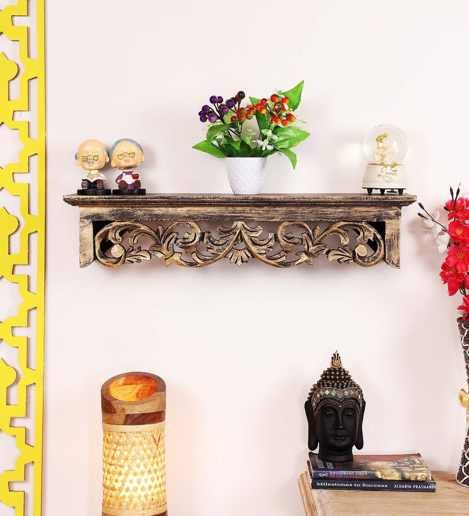 Buy Mdf Wall Shelfin Golden Online - Traditional Wall Shelves - Wall ...