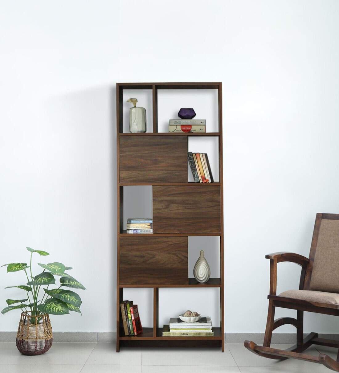 Buy Mei Book Shelf in Regato Walnut Finish Online - Modern Book Shelves ...
