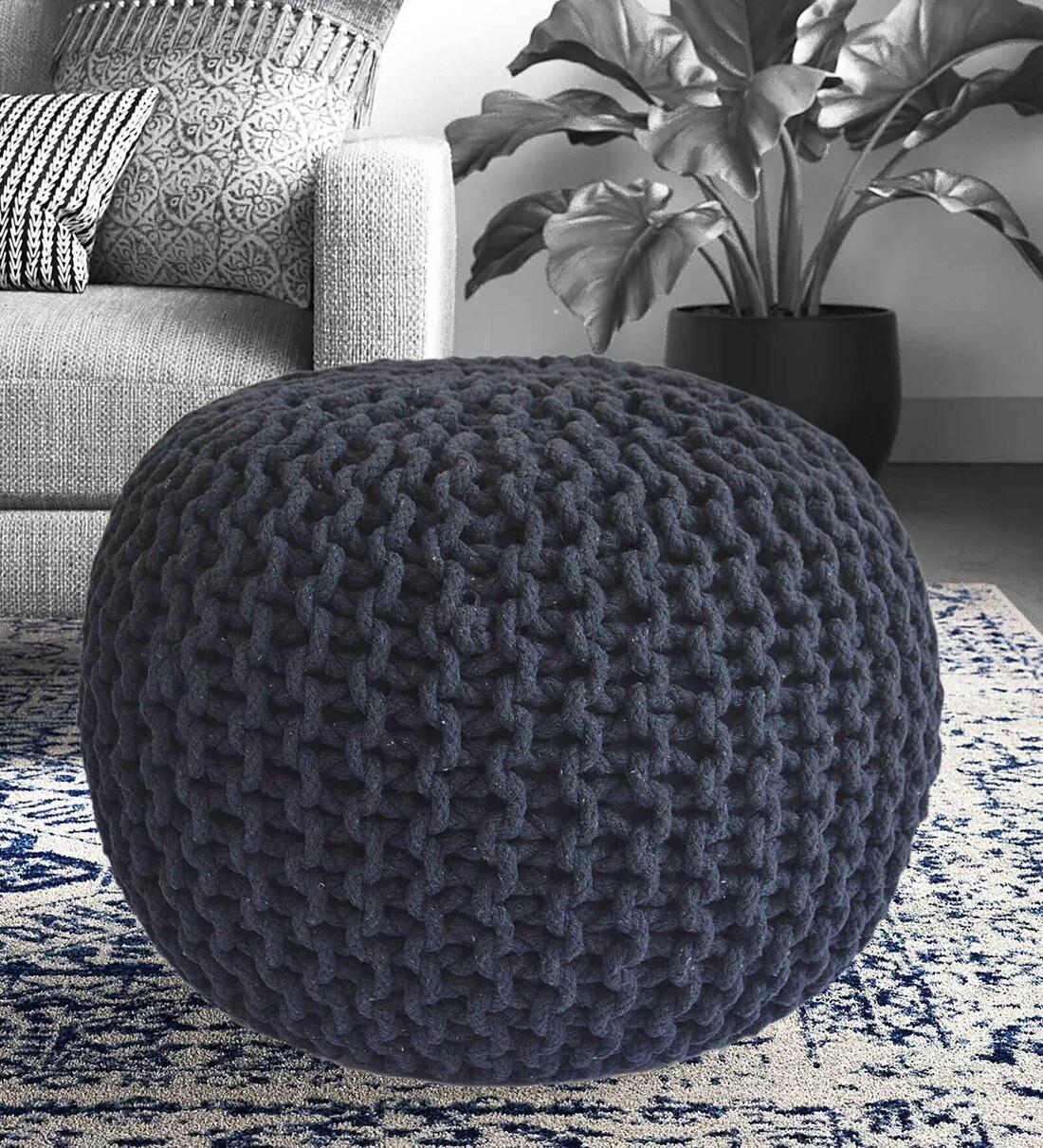Buy Melton Fabric Pouffe in Blue Colour Online - Pouffes - Pouffes ...