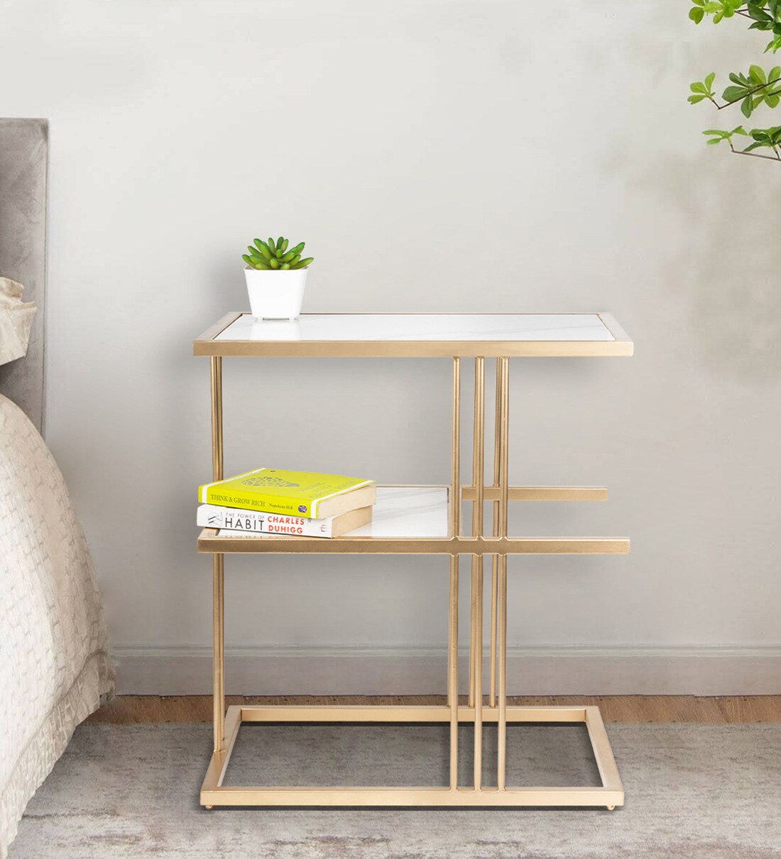 Buy Metal Bedside table in Gold Finish at 36% OFF by Handicrafts Town ...