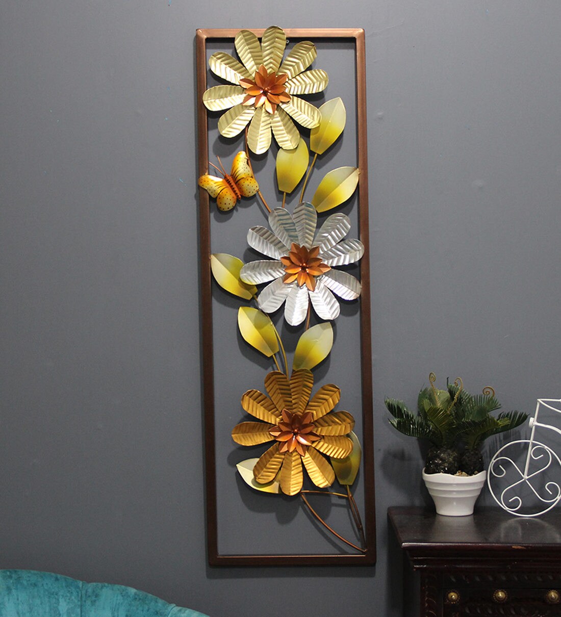 Buy Iron Framed Leaf Wall Art In Gold at 32% OFF by Malik Design ...