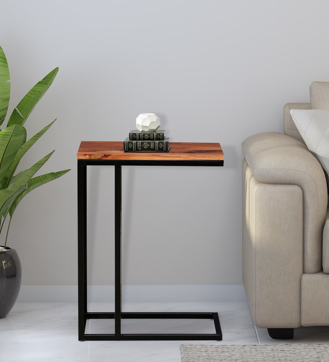 Buy Metalico Solid Wood C Shaped Table in Natural Finish at 20% OFF by ...