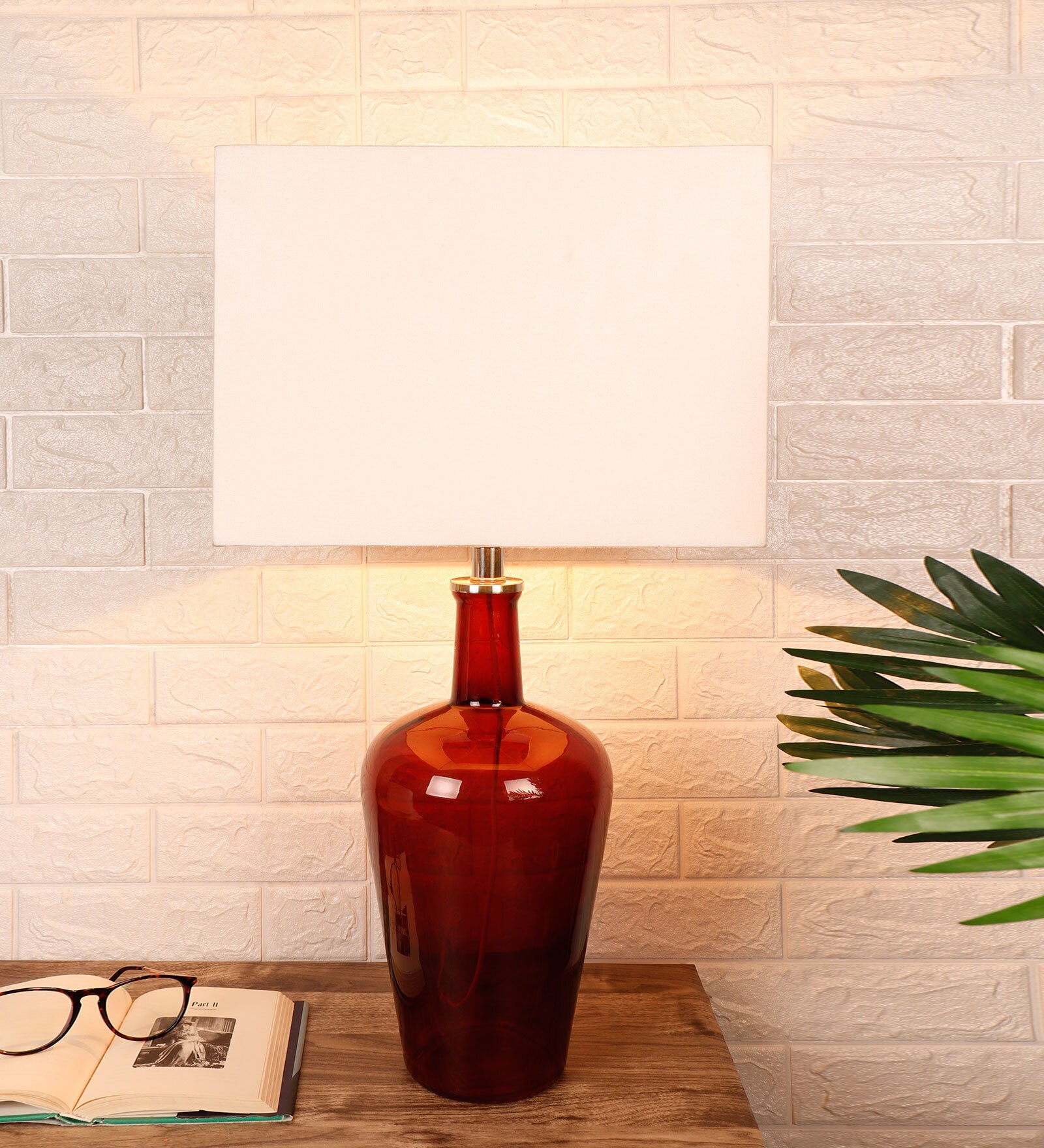 Buy Merlot Red White Fabric Shade Table Lamp with Ruby Red Base by ...