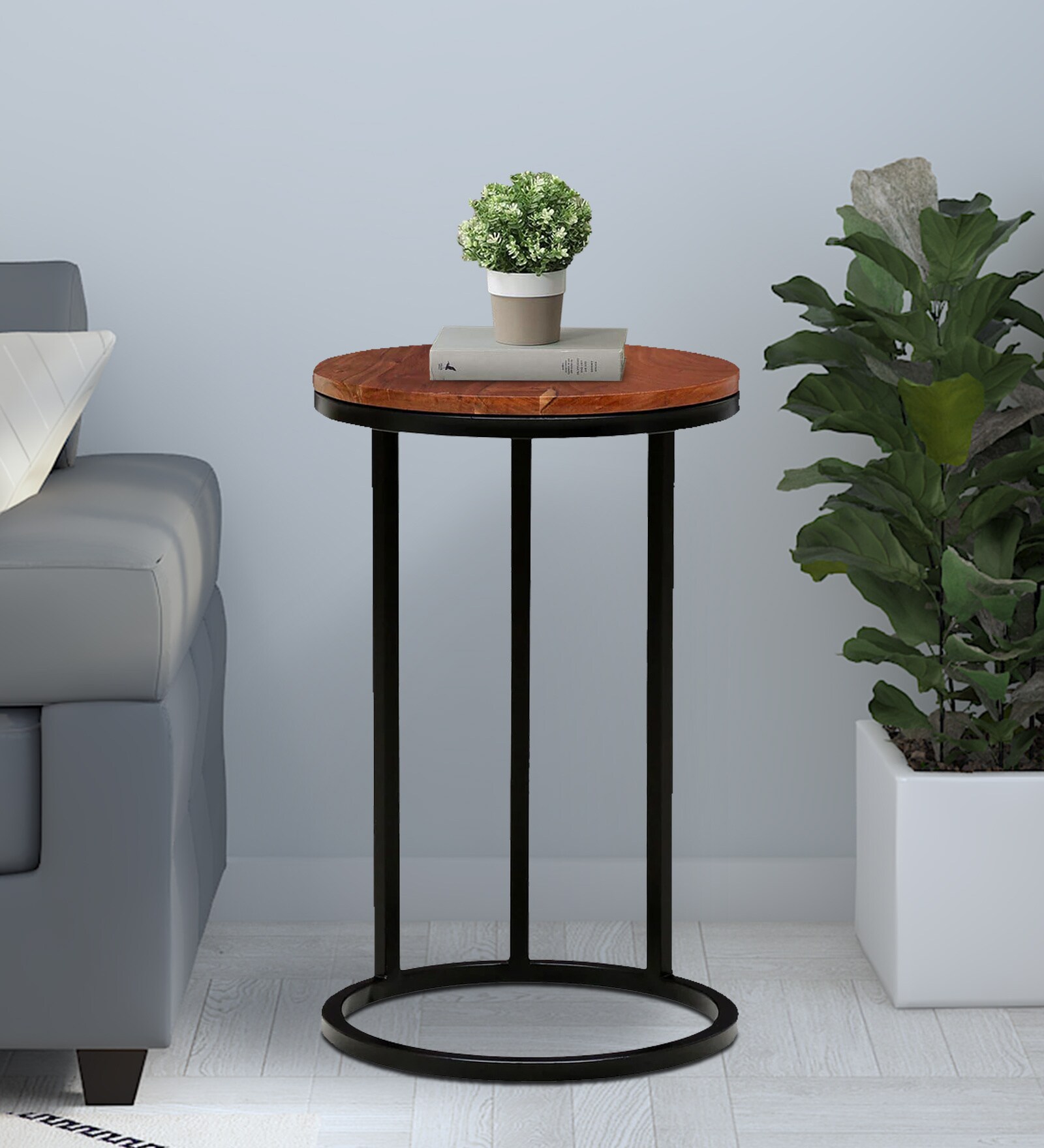 Buy Metalico Solid Wood C Shaped Round Table in Natural Finish at 20% ...