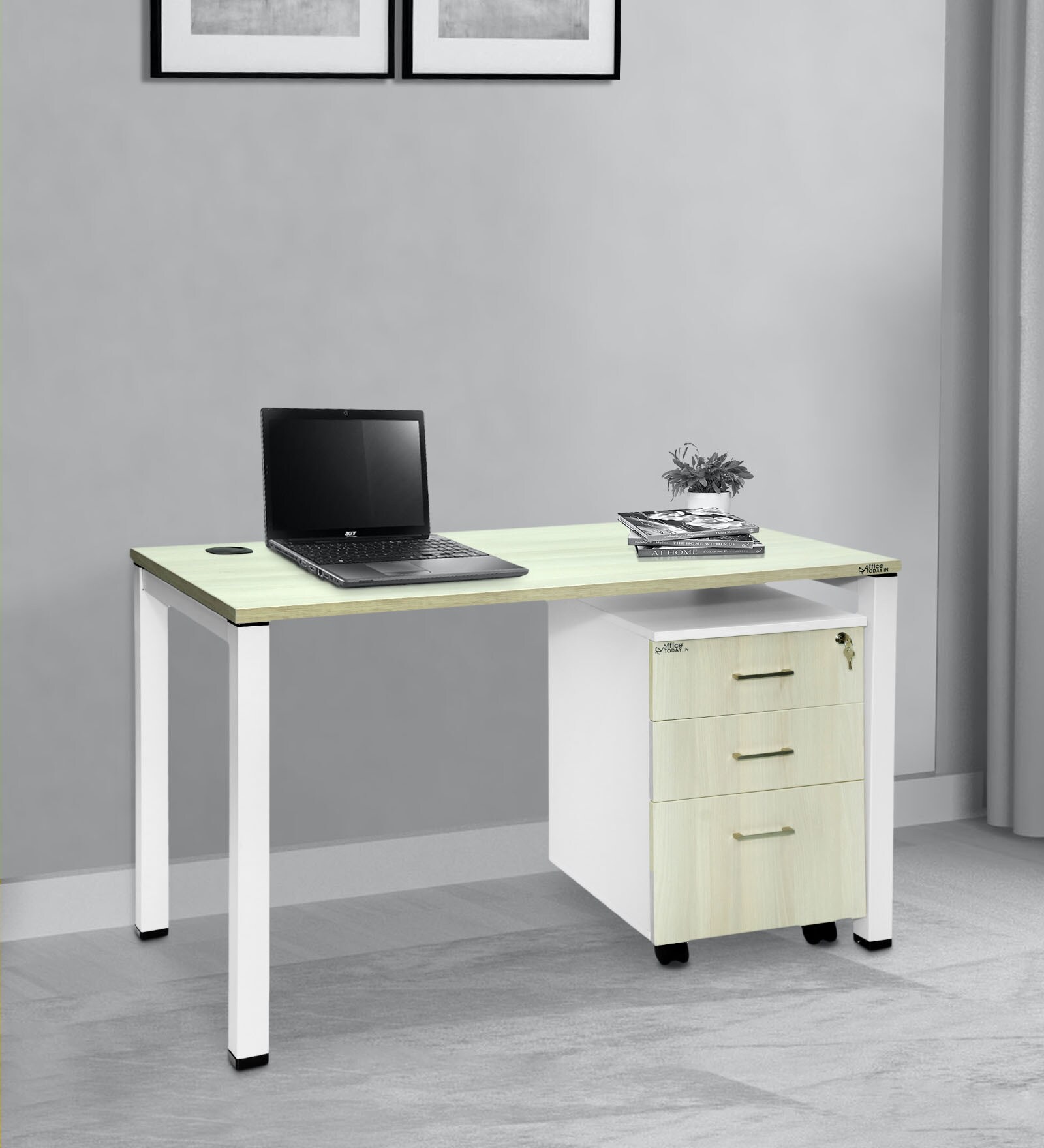 Buy Mexico Study Table with Pedestal in Light Acacia & White Colour at ...