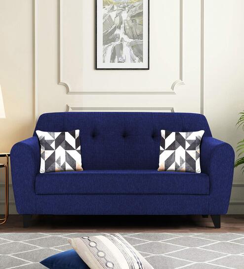 Buy Melaan Fabric 2 Seater Sofa in Royal Blue Colour Online - Modern 2 ...