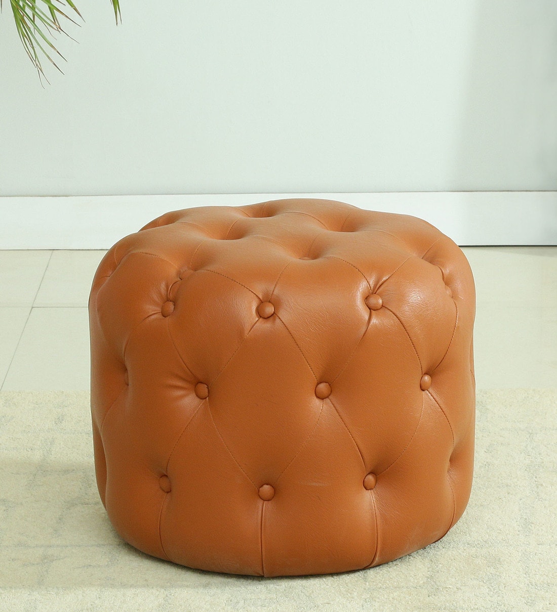 Buy Miceli Leather Pouffe In Brown Finish at 18% OFF by Amberville from ...