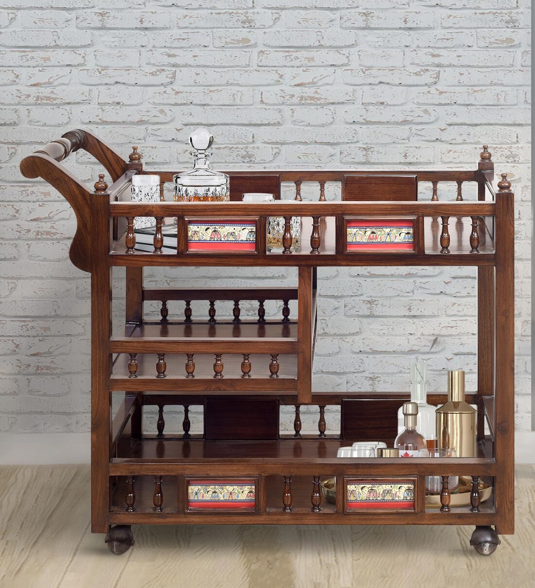 Buy Mirra Solid Wood Bar Trolley in Walnut Colour at 29% OFF by Aakriti ...