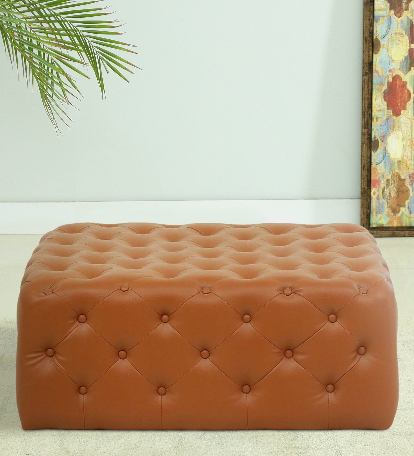 Buy Miceli Leather Pouffe In Brown Finish at 23% OFF by Amberville from ...
