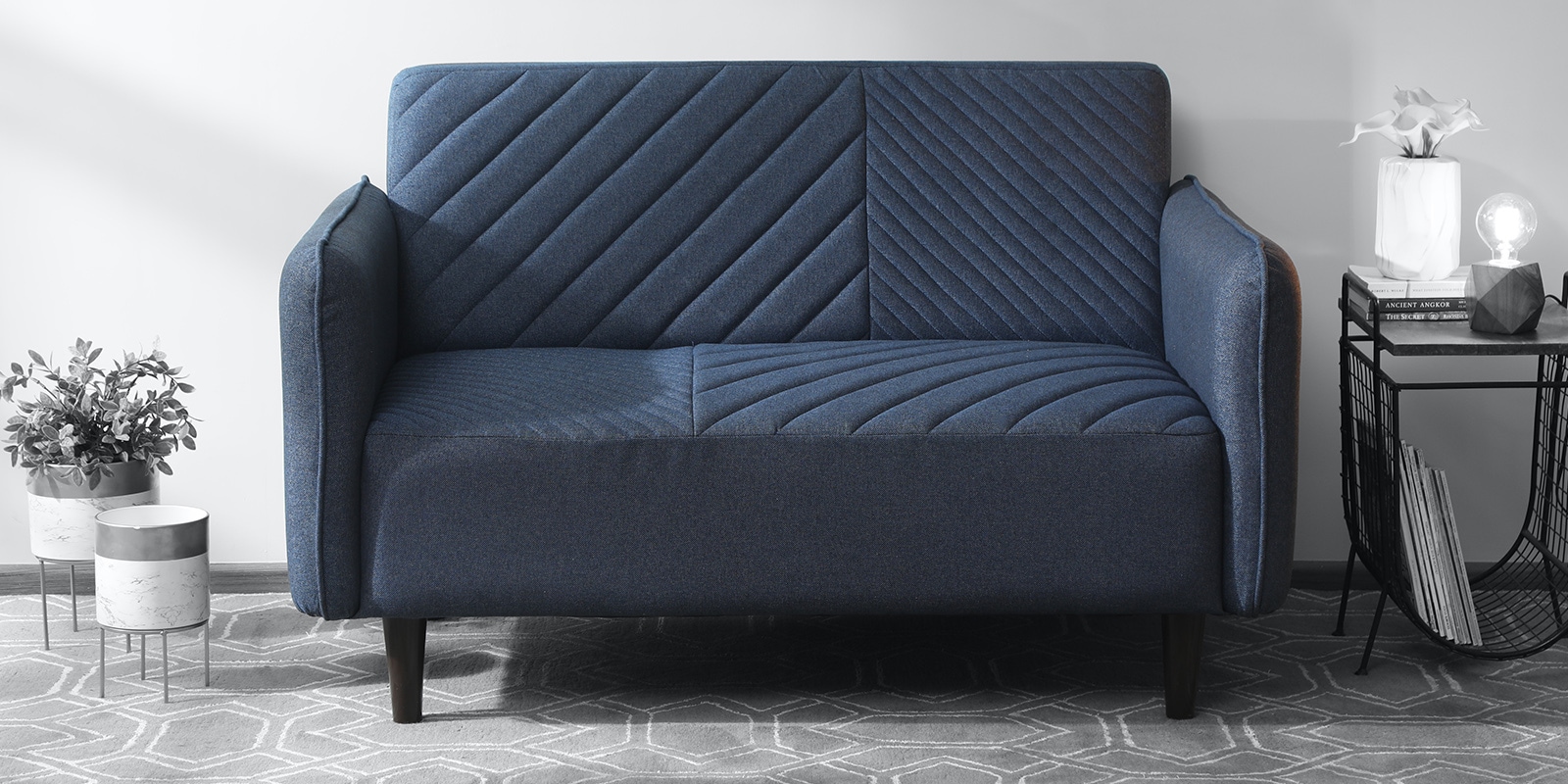Buy Valbom Fabric 2 Seater Sofa In Blue Colour Online - Contemporary 2 ...
