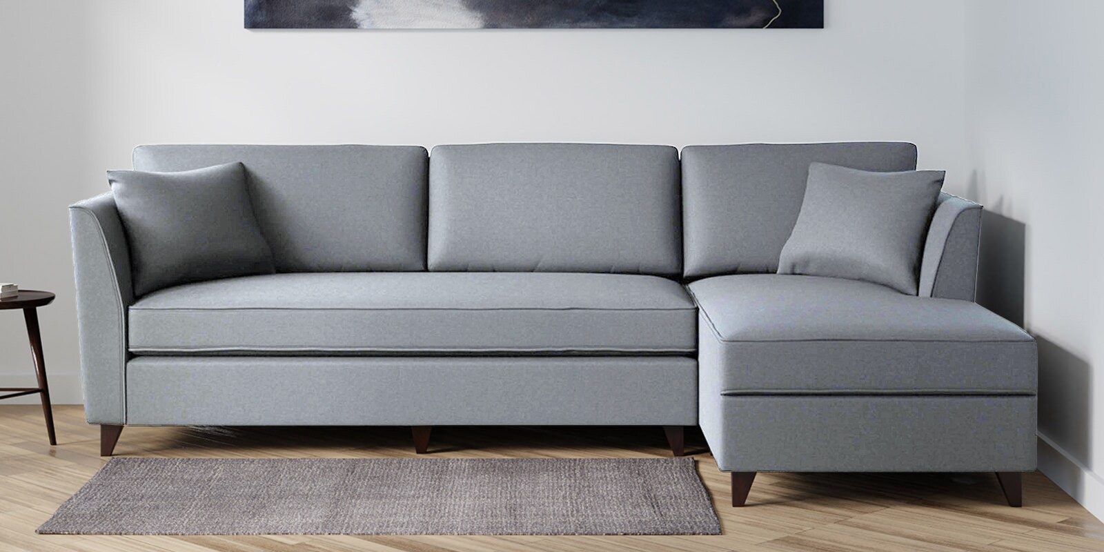 Buy Miranda Fabric LHS Sectional Sofa (3 + Lounger) In Ash Grey Colour ...