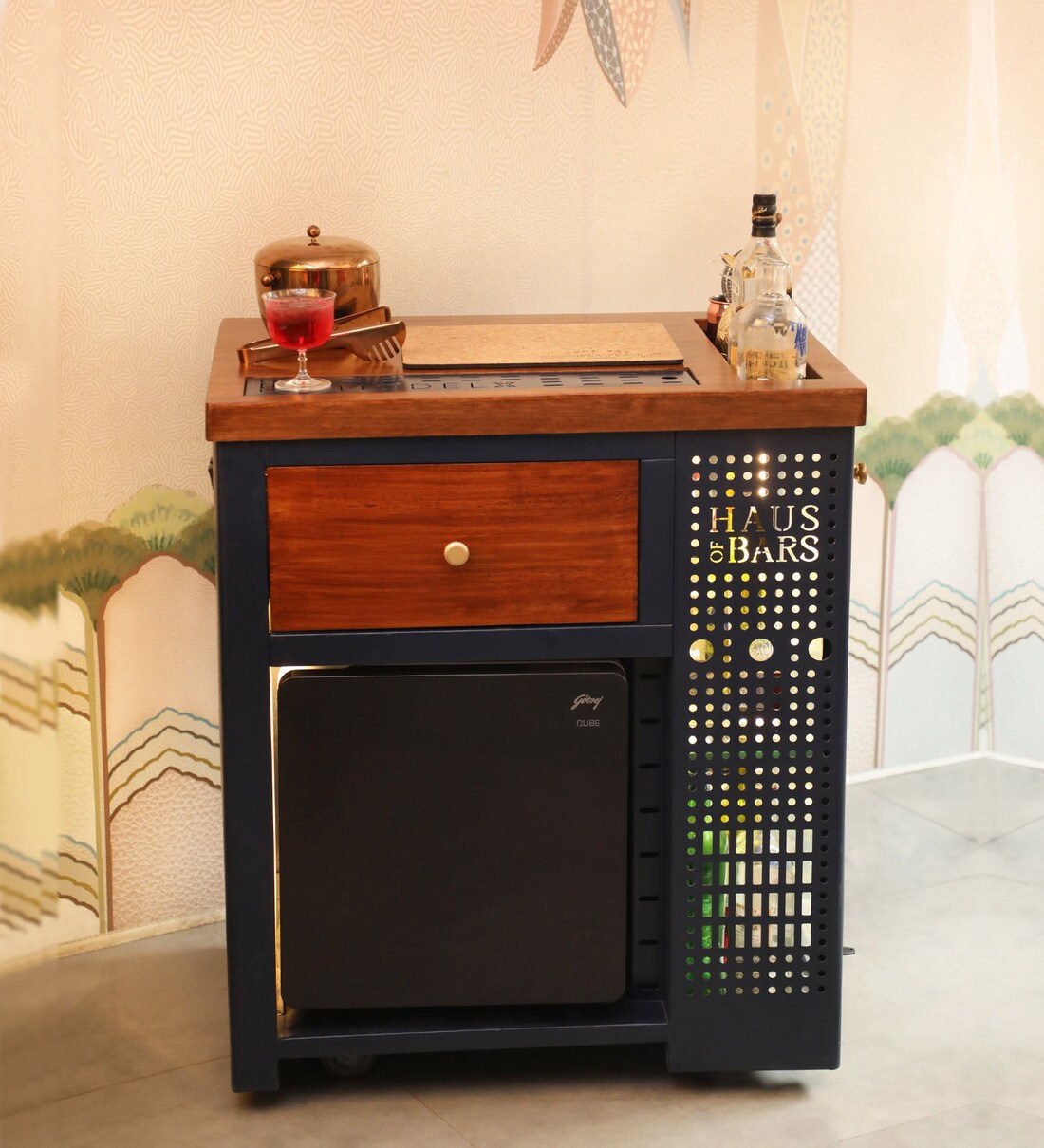 Buy Model X Home Bar in Midnight Blue Finish with Built In 30L Fridge ...