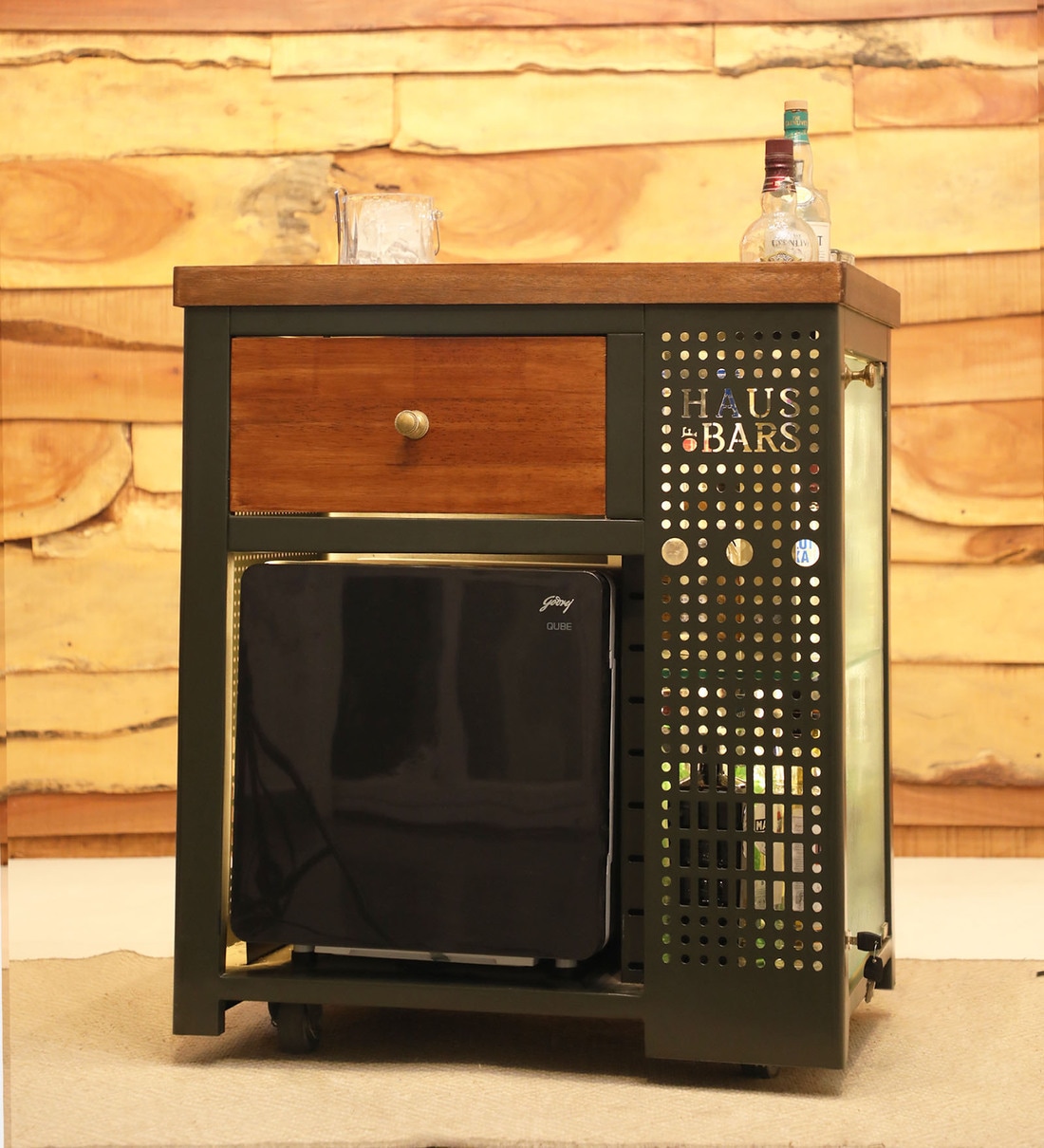 Buy Model X Home Bar in Royal Green Finish with Built In 30L Fridge & Wooden Top at 15% OFF by ...