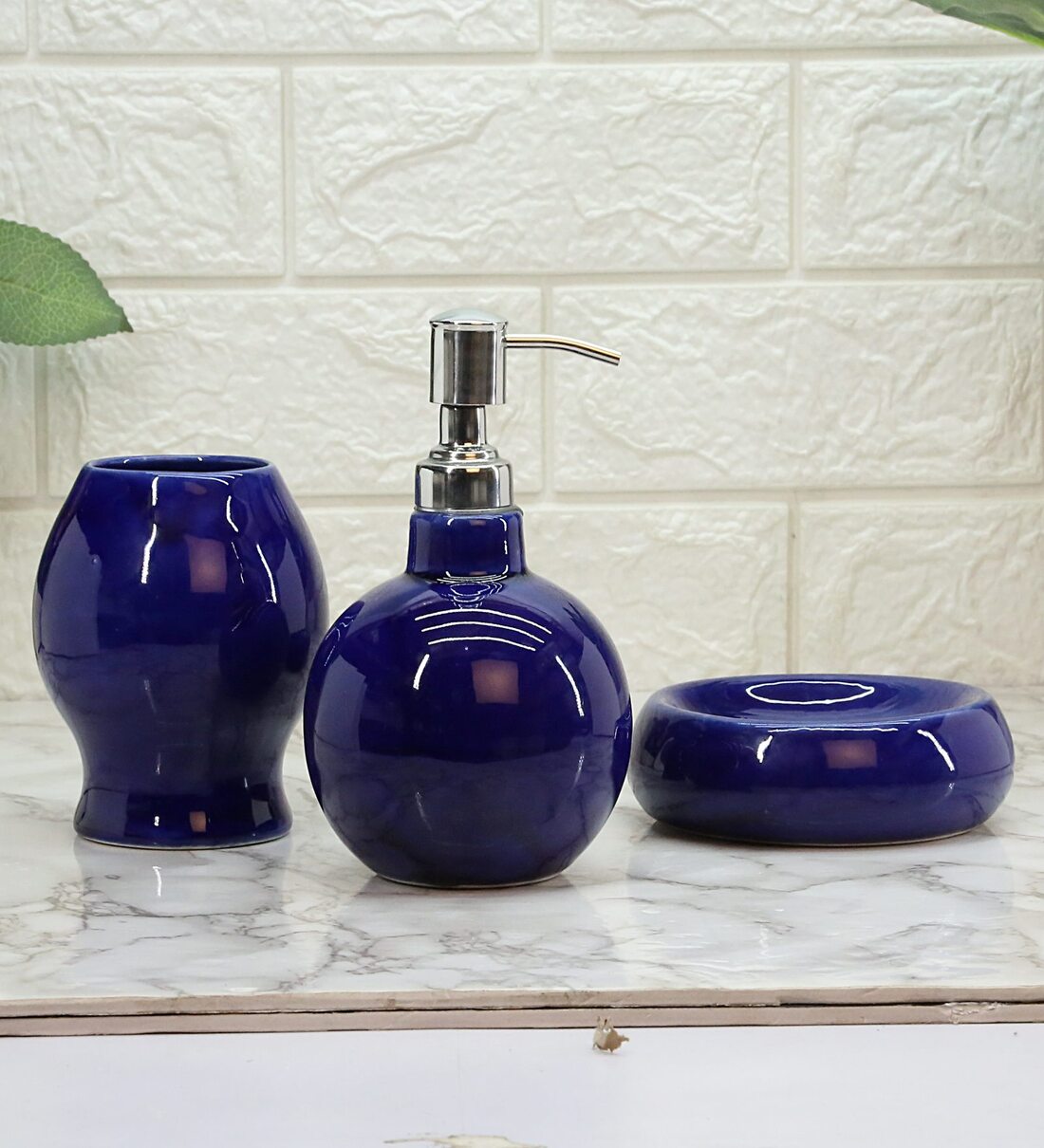Buy Modern Blue Ceramic Set of 3 Bath Accessories Set by Kookee at 20% ...