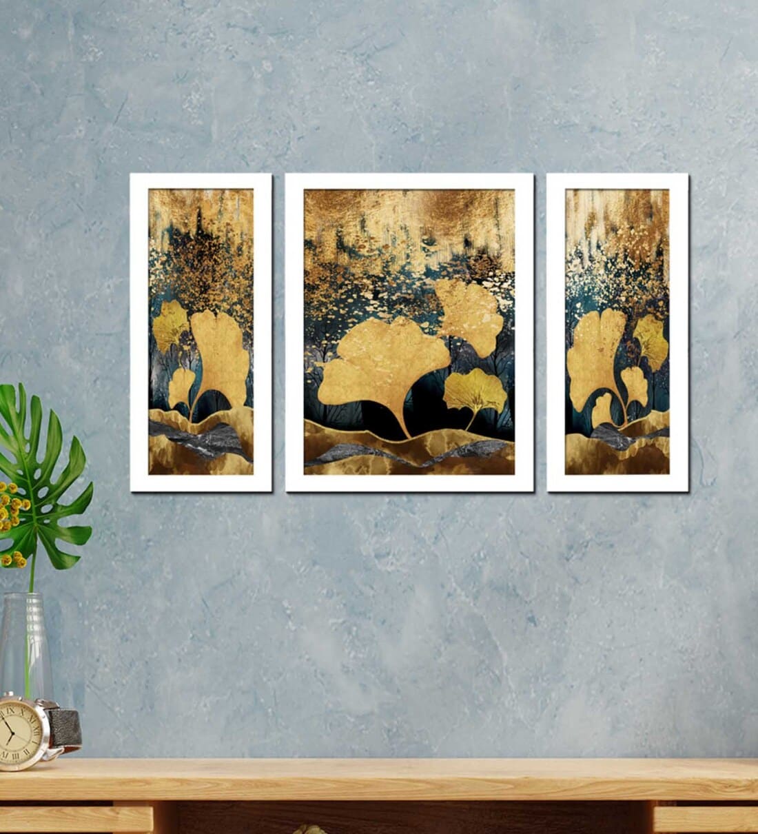 Buy Modern Floral Art Wall Painting MDF Art Print Set of 3 By Wens at ...