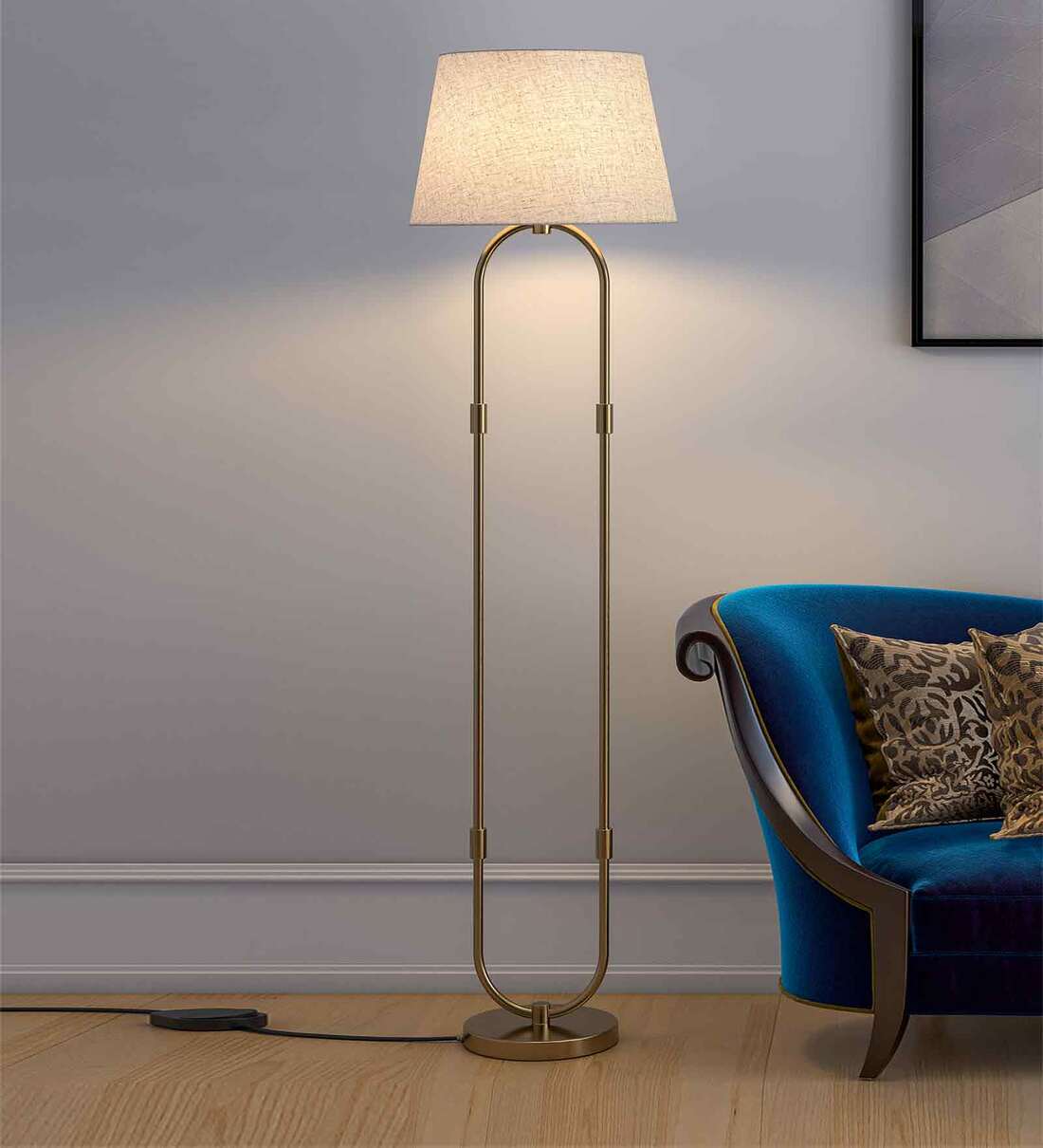 Buy Fabricio Off White Cotton Shade Club Floor Lamp With Metal Base By ...