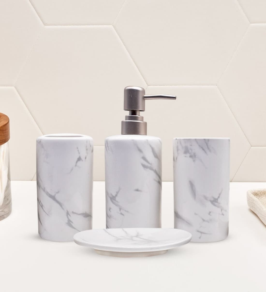 Buy Modern Multicolour Ceramic Set of 4 Bath Accessories Set by Kookee ...